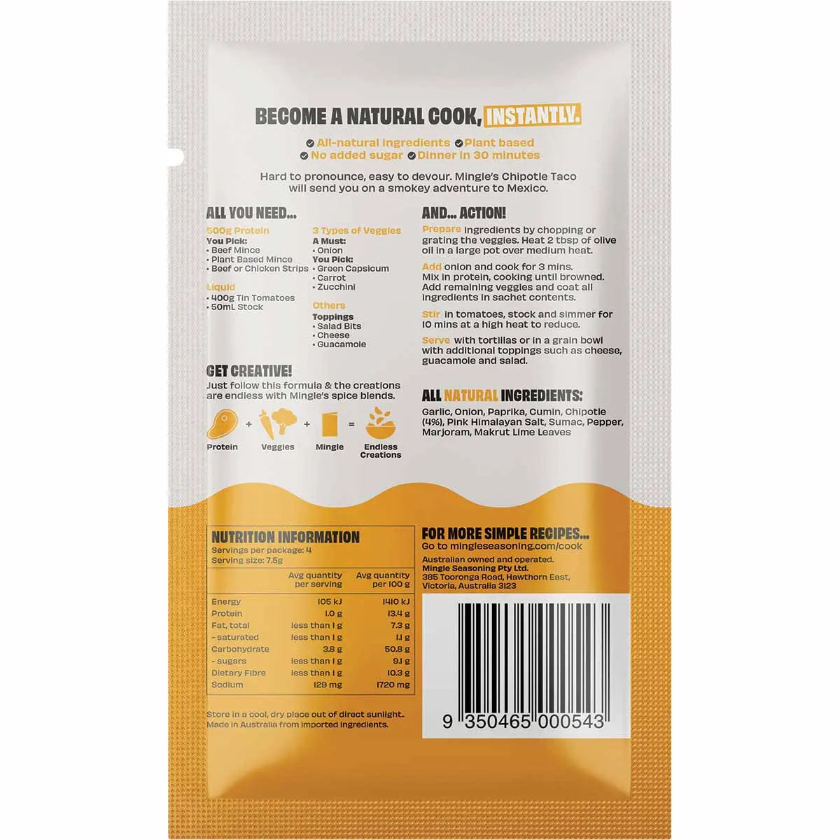 Mingle All Natural Seasoning Meal Sachet Smokey Chipotle Taco 30g ...