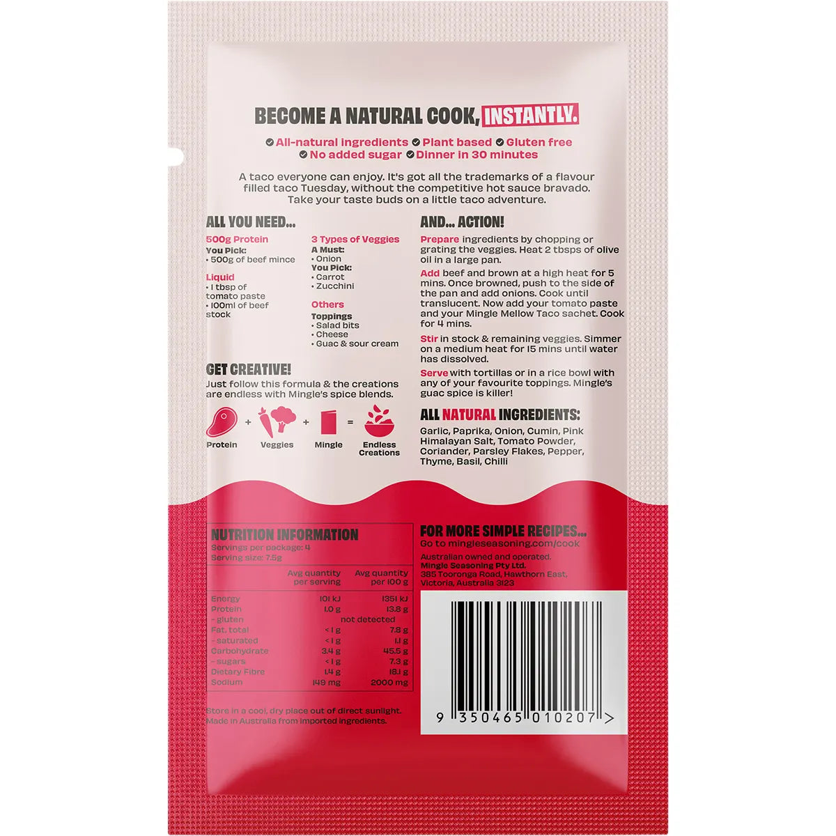 Mingle All Natural Seasoning Meal Sachet Mellow Taco 30g – thenutbank