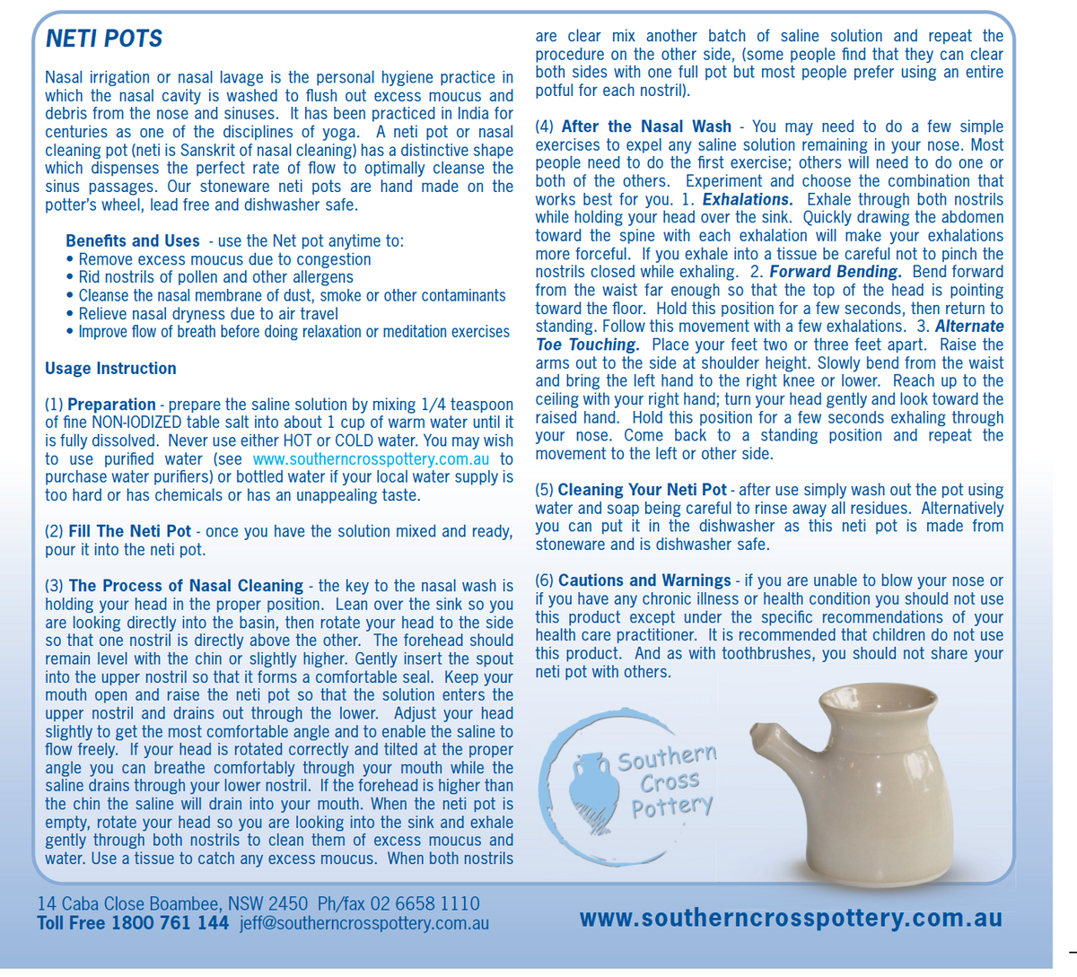 Neti Pot Southern Cross Pottery – thenutbank